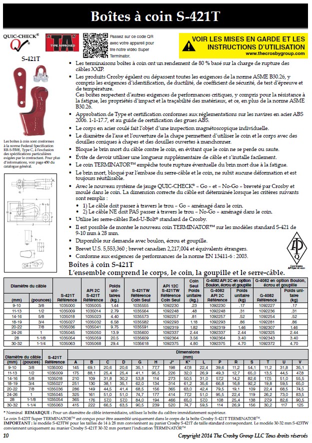 TERMINAISON DE CABLE S421T CROSBY